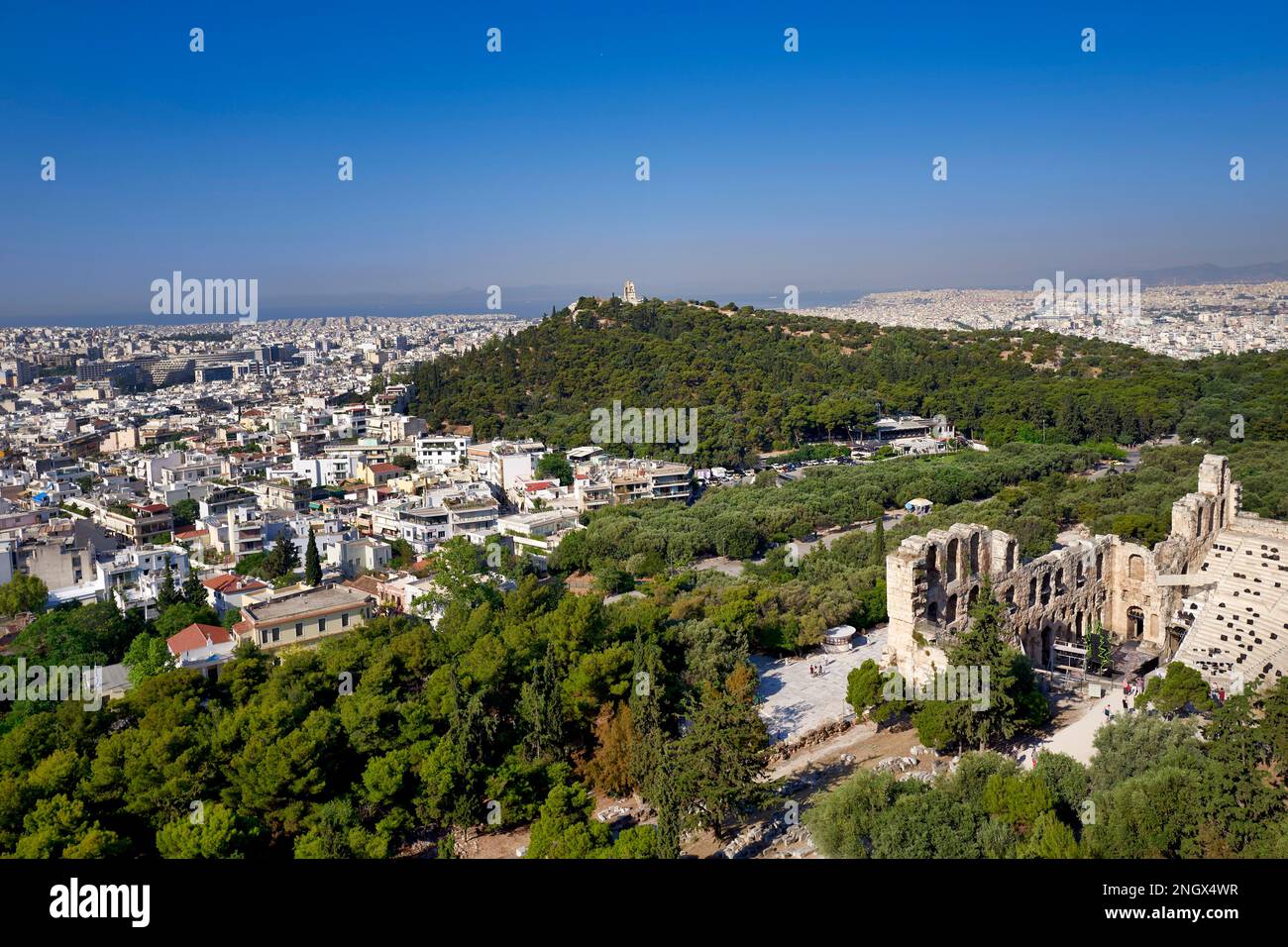Athens Greece. From the Acropolis view over the city and the Odeon of ...
