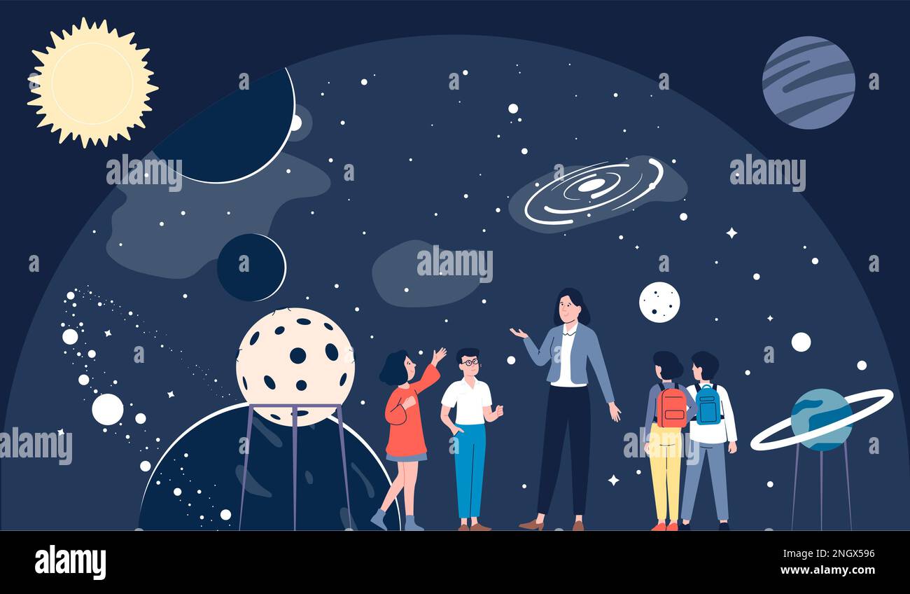 Excursion to the planetarium, astronomy lesson teacher in cosmonautics ...