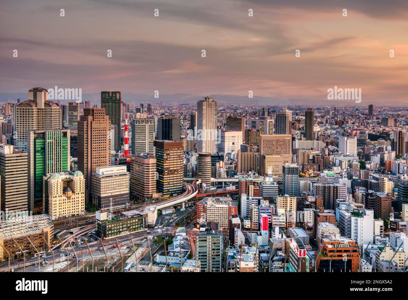 Osaka Japan. Aerial view of the city at dusk Stock Photo - Alamy