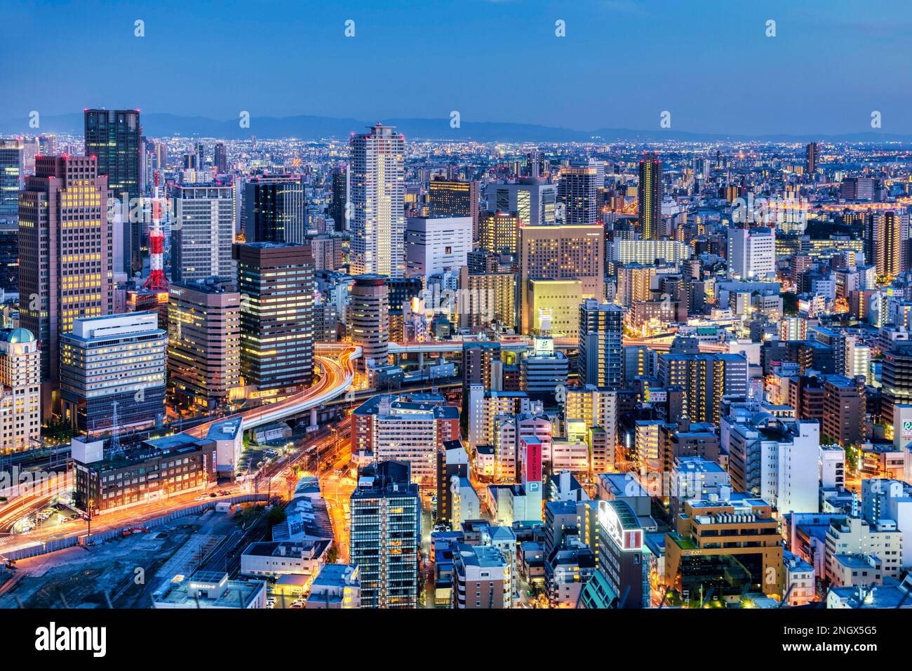 Osaka Japan. Aerial view of the city at dusk Stock Photo - Alamy
