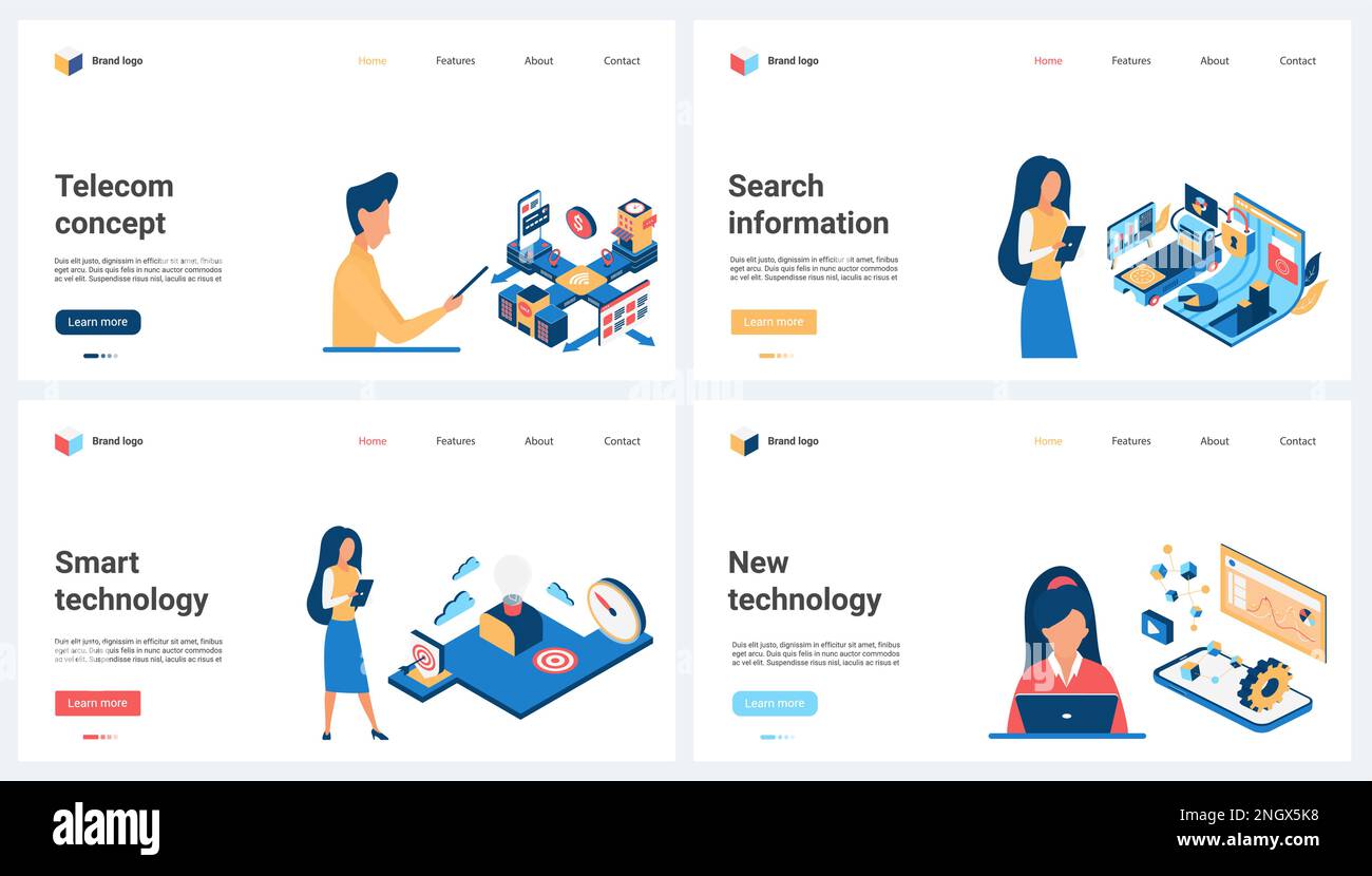 Telecom, smart technology, information search set vector illustration ...