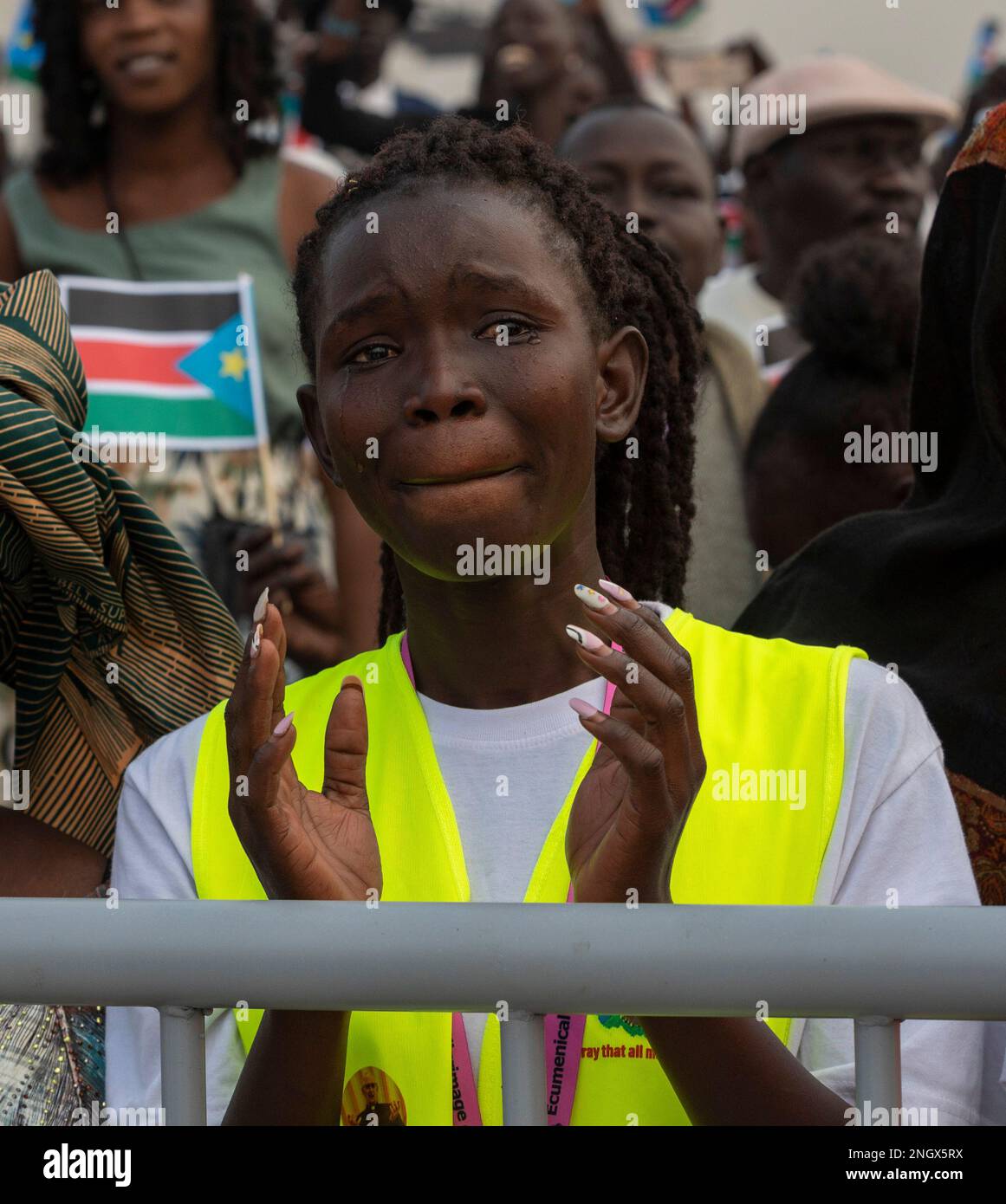 Sunday February 5th 2023: Juba South Sudan. A young girl cries ahead of ...