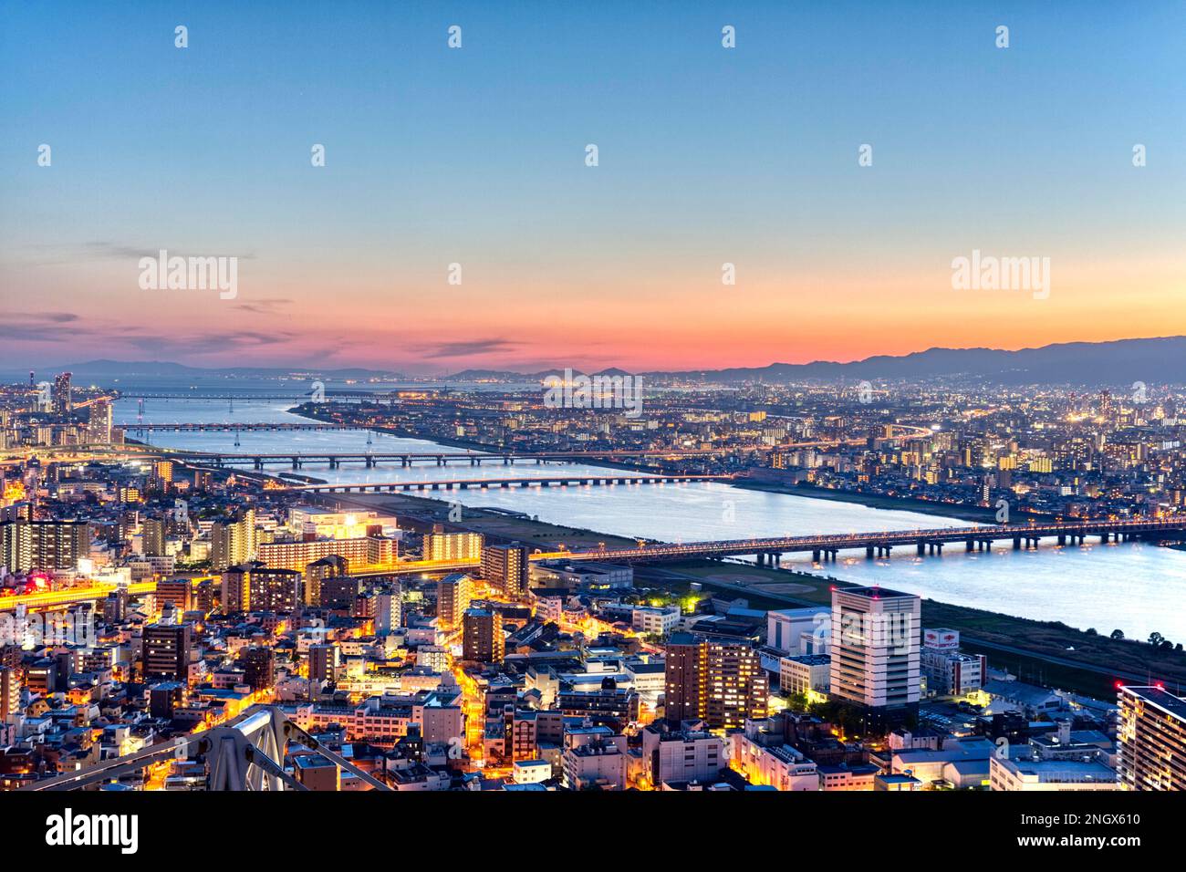 Osaka Japan. Aerial view of the city at dusk Stock Photo - Alamy