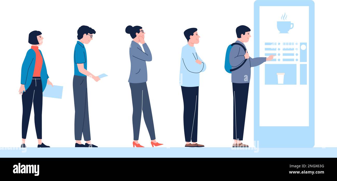 Waiting line to coffee machine. Morning popular drink, people need ...