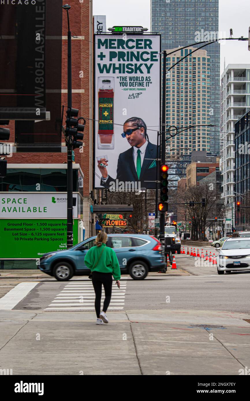 Chicago, IL, USA - February 15, 2022: Mercer + Prince Whisky billboard ...
