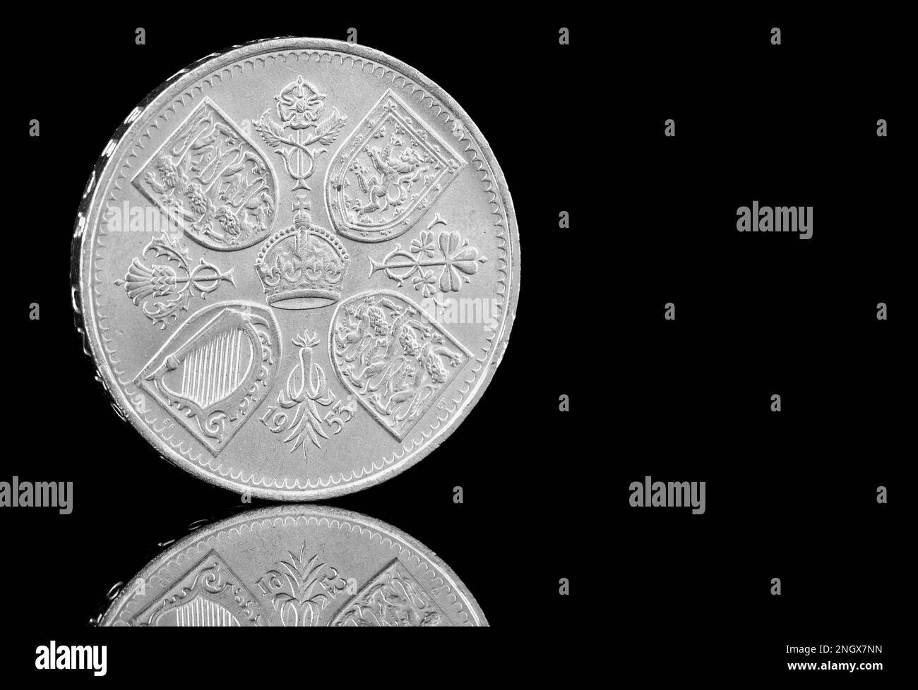 Reverse of a 1953 crown coin which were issued to commemorate the ...