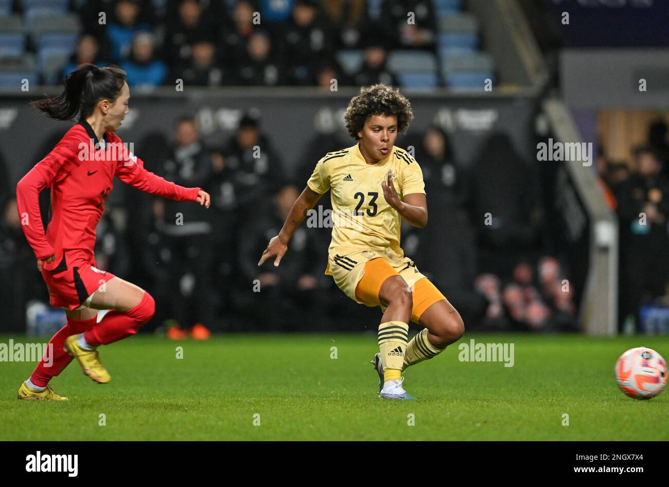 Coventry, UK. 19th Feb, 2023. Selgi Jang (16) of Korea Republic and ...