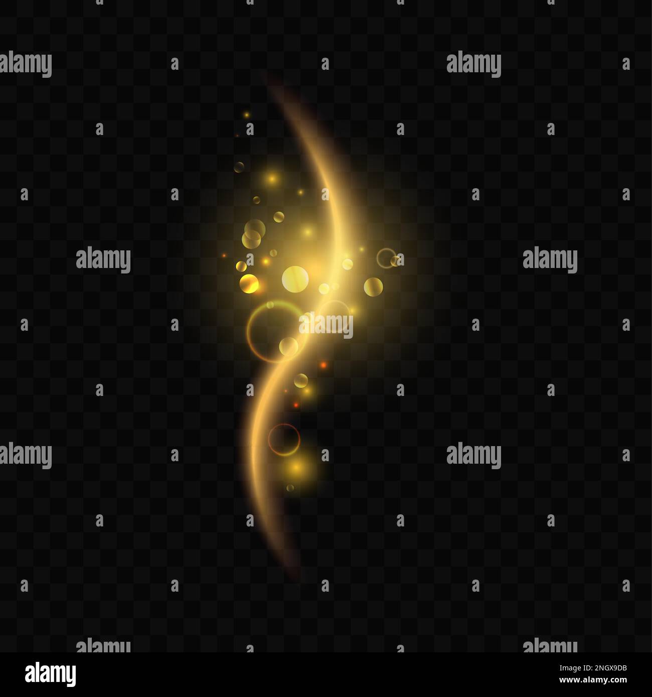 Golden luminous frame of curve shape with glowing light effect vector illustration. Abstract ...