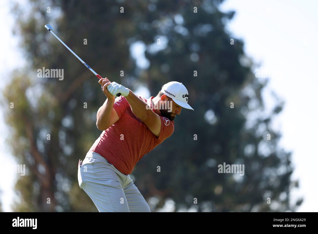 Jon Rahm hits from the fourth tee during the final round of the Genesis ...