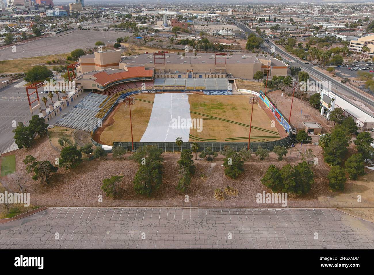 A general overall aerial view of Cashman Field and Cashman Center ...