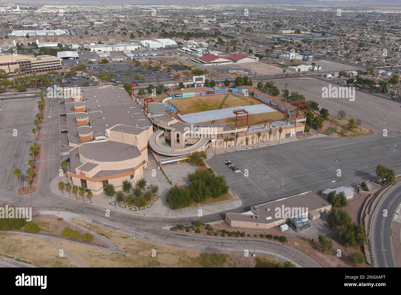 A general overall aerial view of Cashman Field and Cashman Center ...
