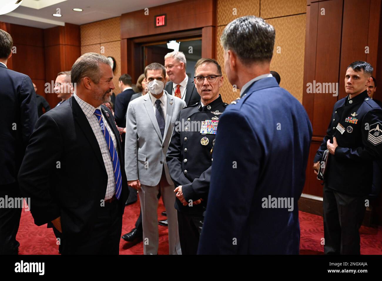 Chief Master Sgt. of the Space Force Roger Towberman speaks with guests ...
