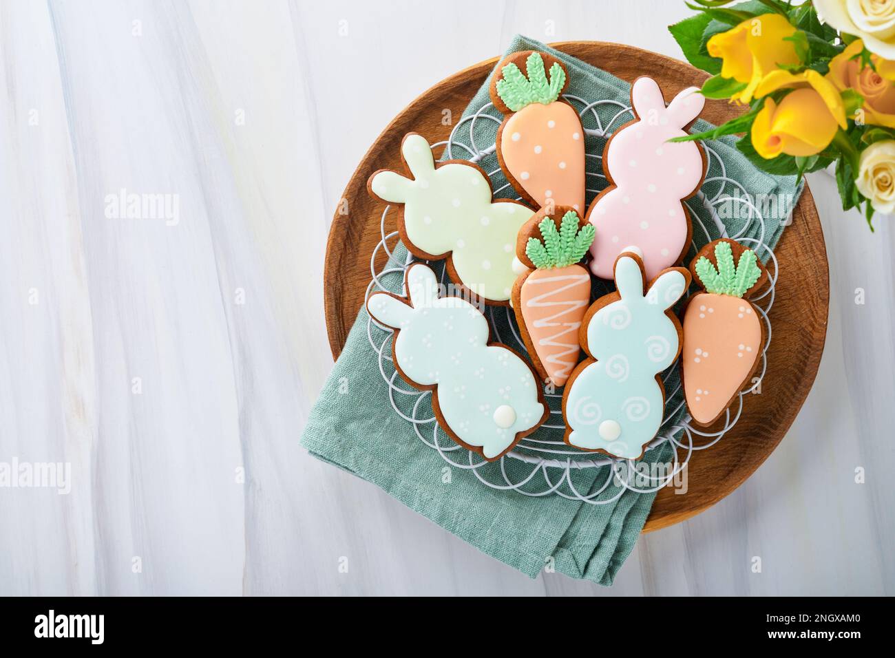 Easter breakfast Holliday concept. Easter gingerbread shape of bunny ...
