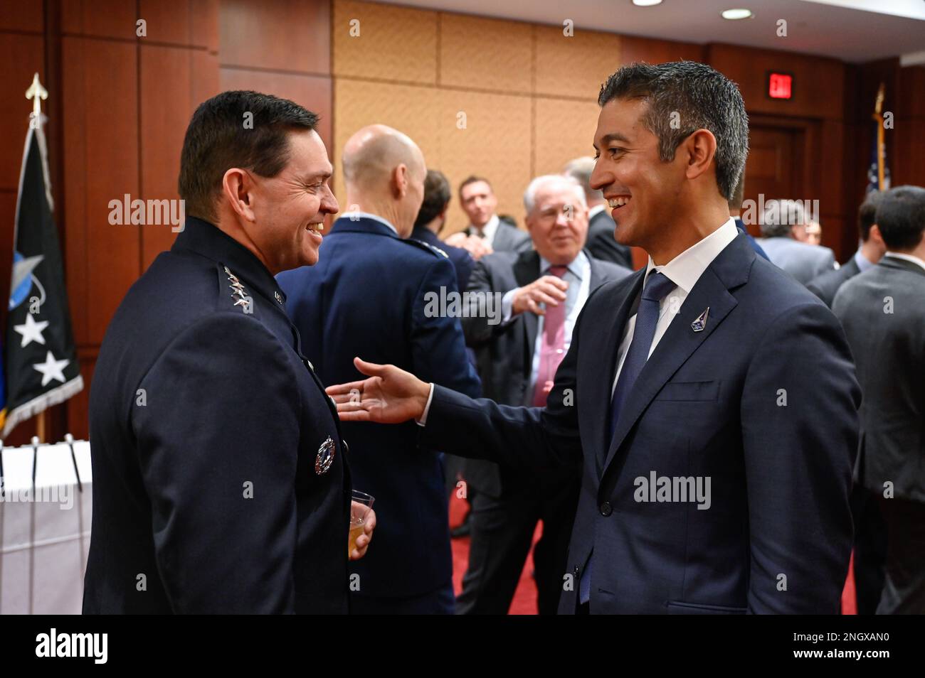 Chief of Space Operations Gen. Chance Saltzman speaks with a guest ...