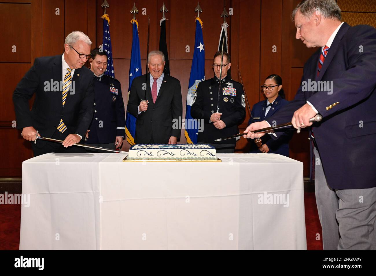 Sen. Kevin Cramer, left, Chief of Space Operations Gen. Chance Saltzman ...