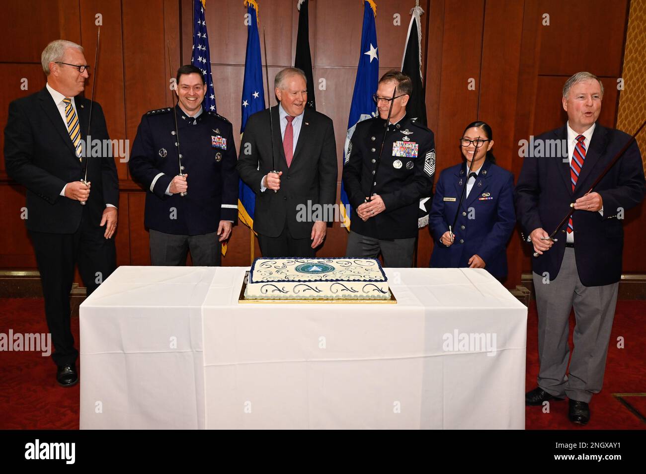 Sen. Kevin Cramer, left, Chief of Space Operations Gen. Chance Saltzman ...