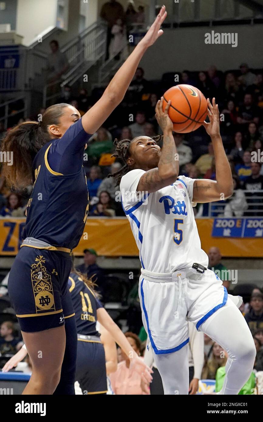 Pittsburgh forward Amber Brown (5) lays up the ball against Notre Dame ...