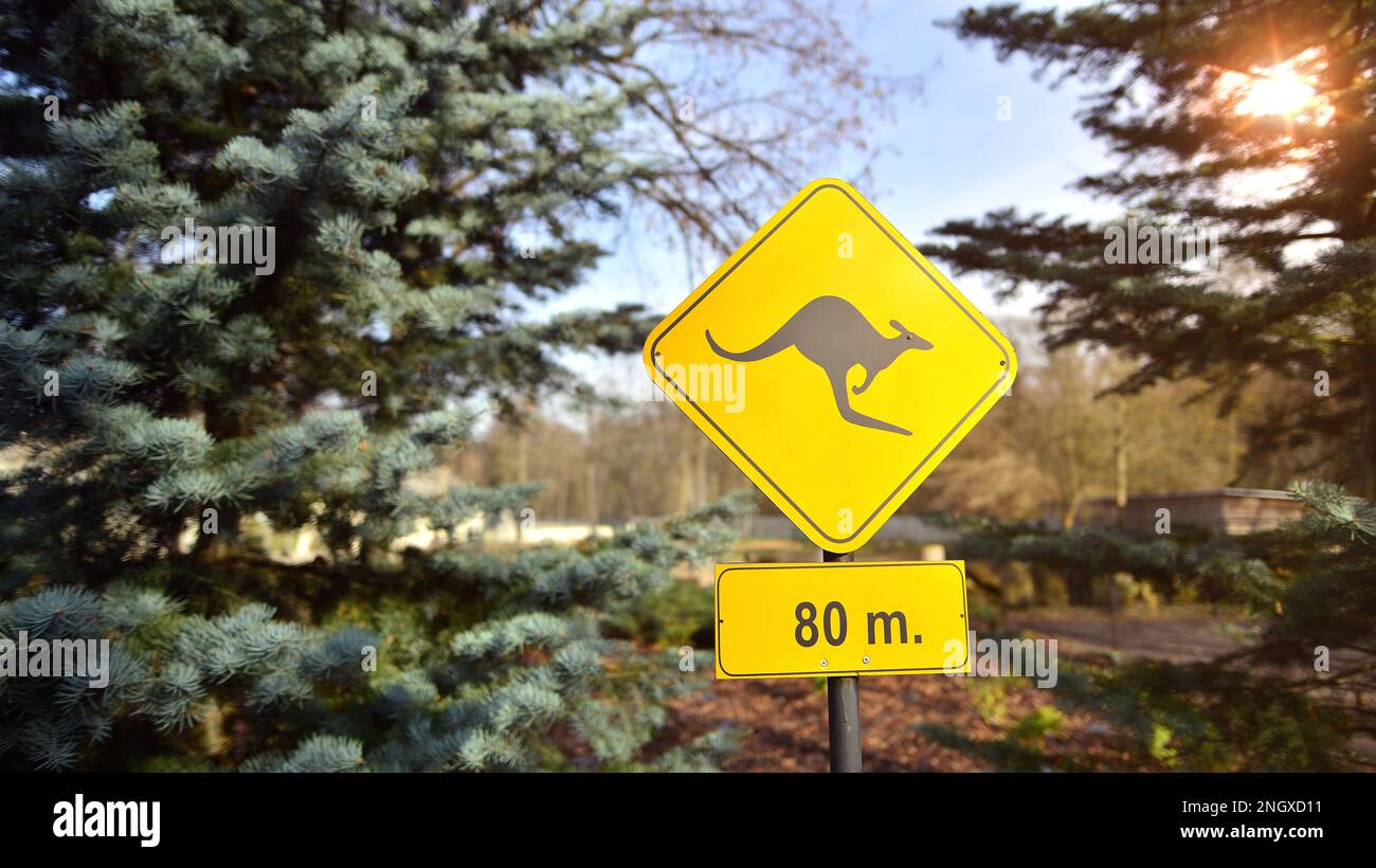 Kangaroos crossing roadsign hi-res stock photography and images - Alamy