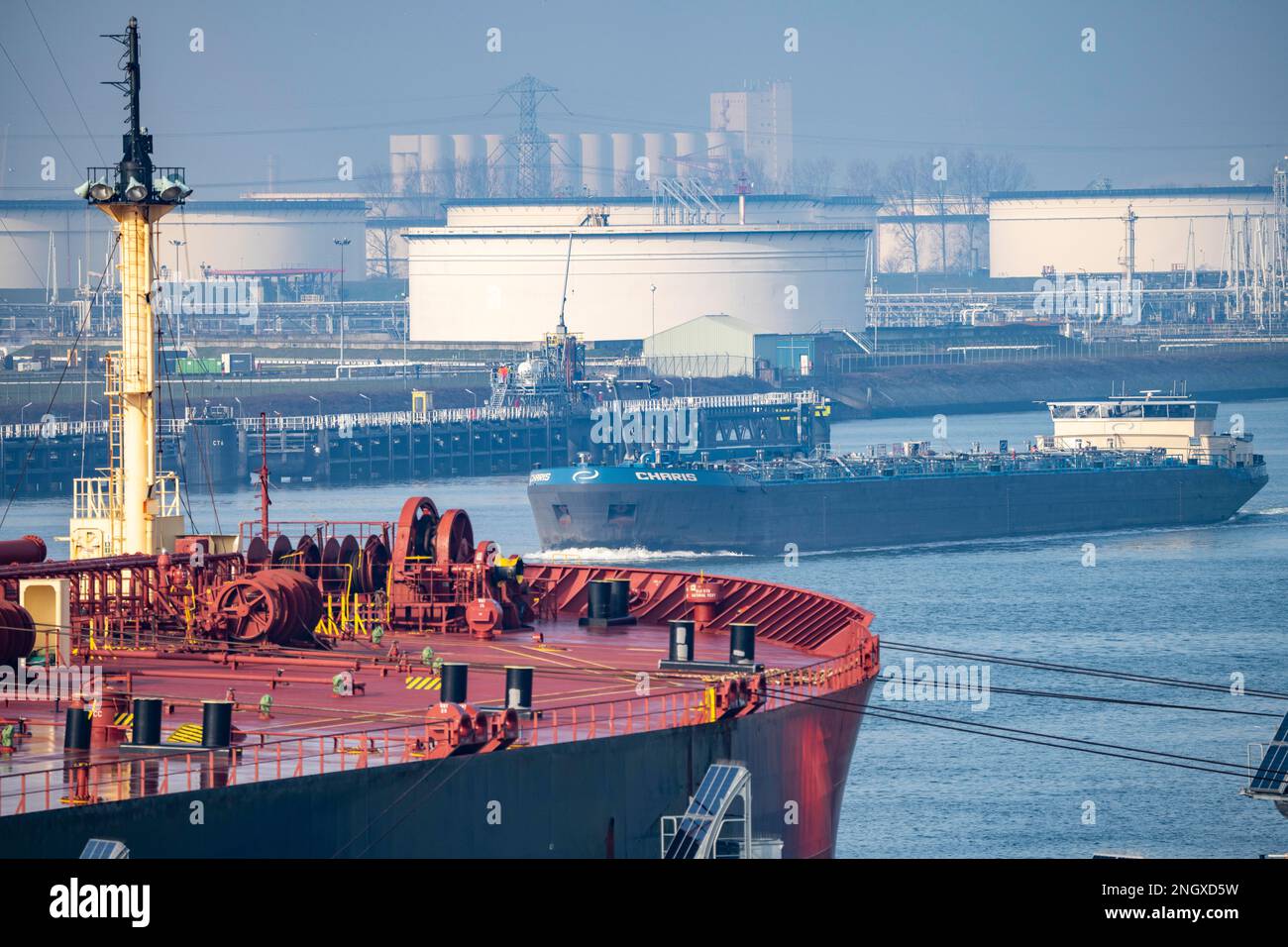 The crude oil tanker HOJO, in the seaport of Rotterdam, in the ...