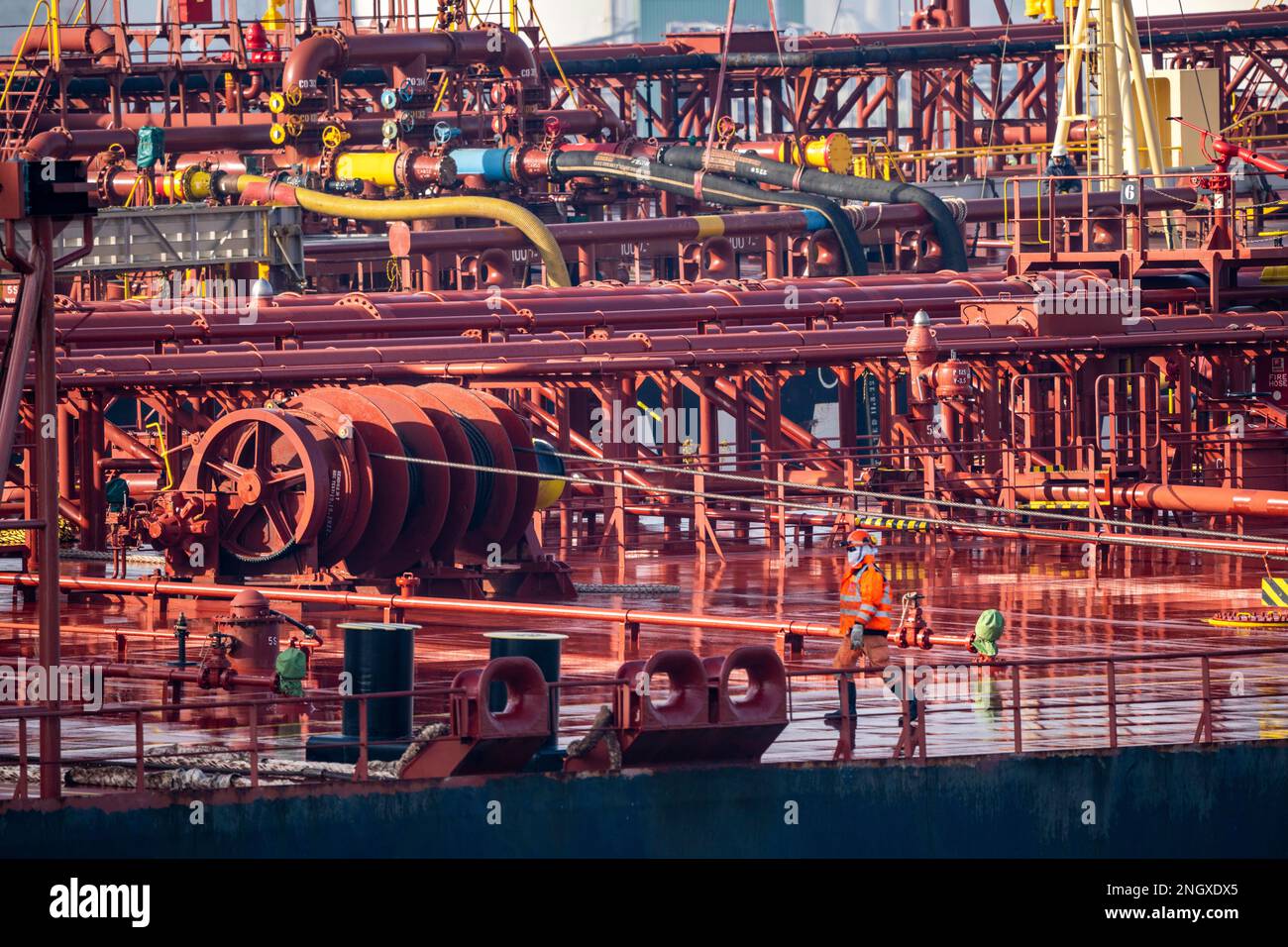 The crude oil tanker HOJO, in the seaport of Rotterdam, in the ...