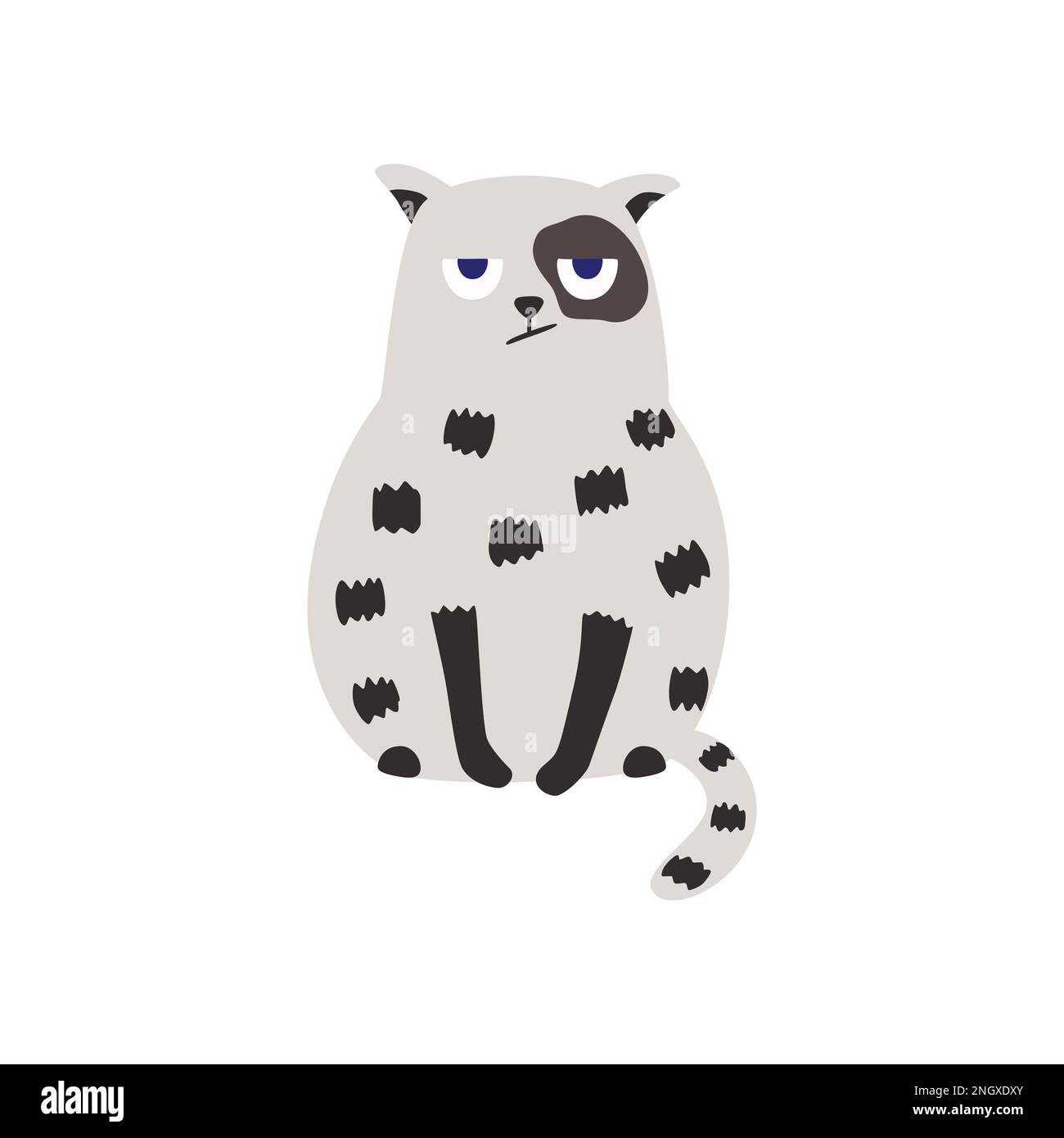 Funny frowning gray spotted cat sitting. Vector illustration Stock ...