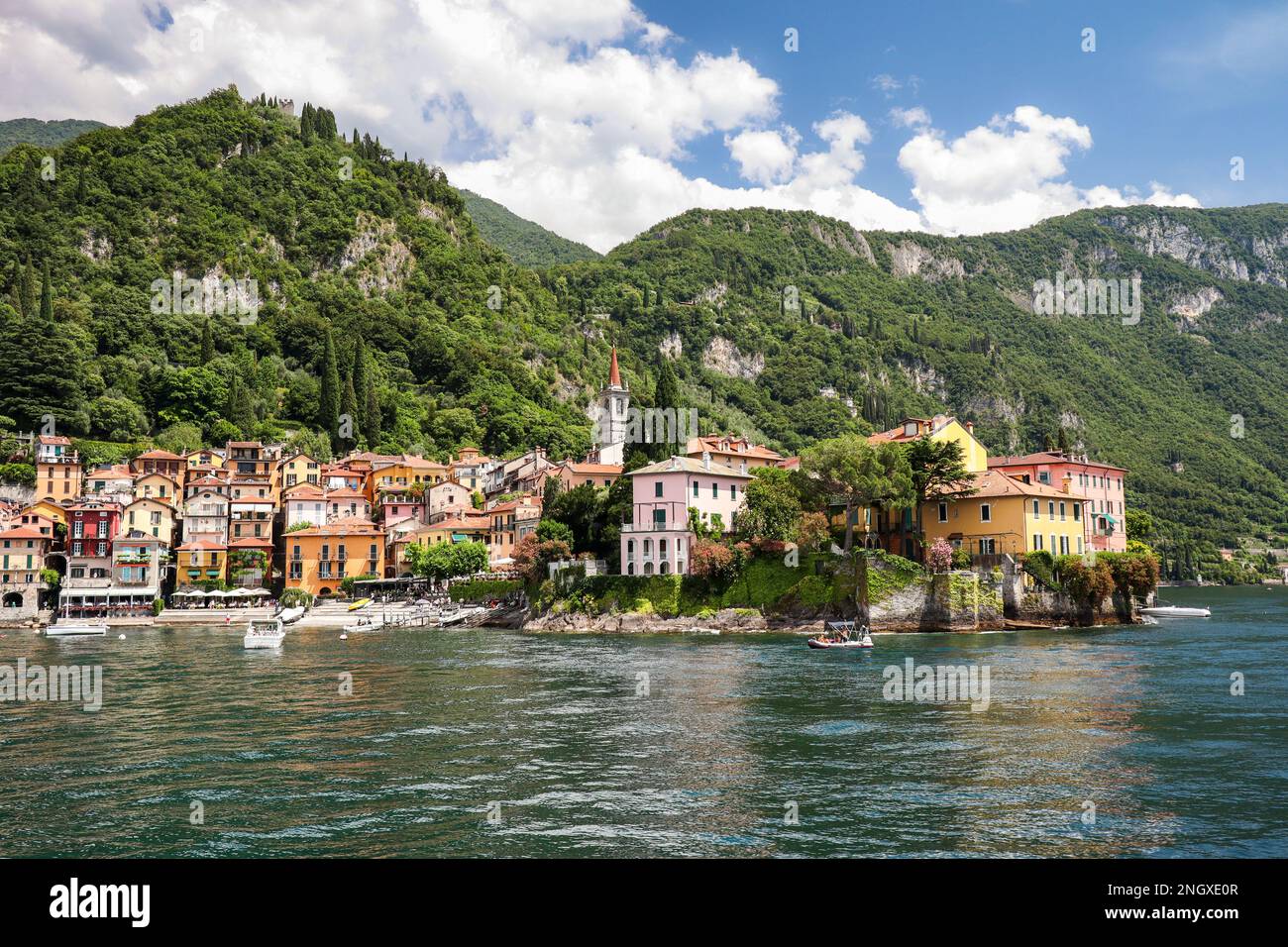 Lake Como Village with Green Mountains in Italy. Beautiful Scenery of ...