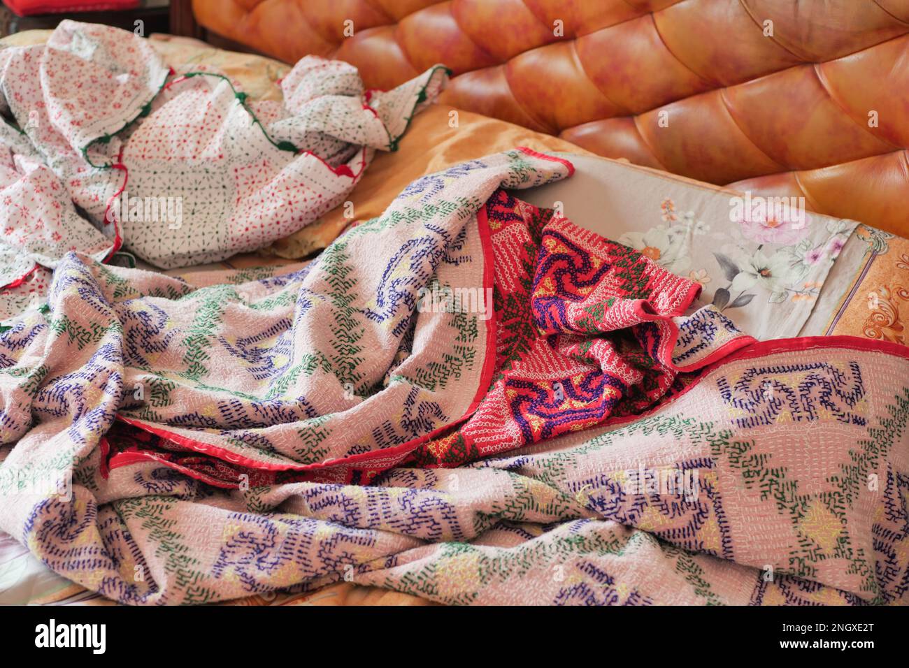 messy bed in early morning , messy bed after waking up Stock Photo - Alamy