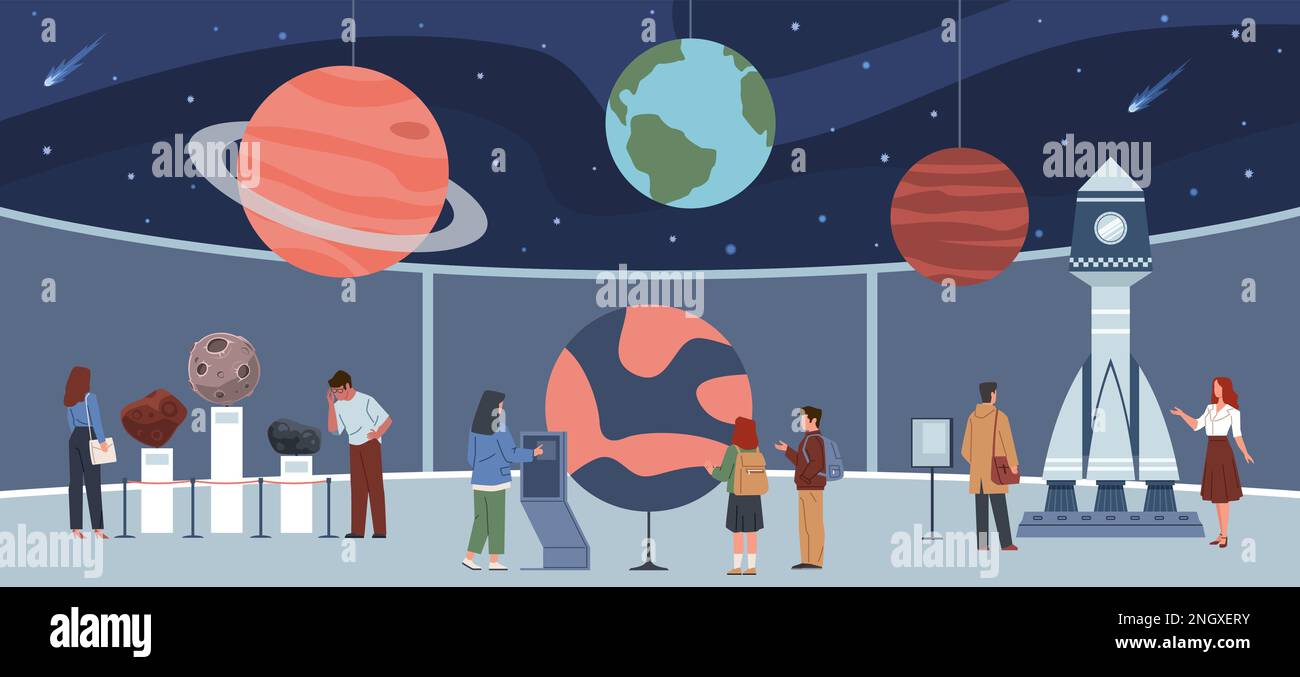 Planetarium excursion. School children and students at astronomical ...