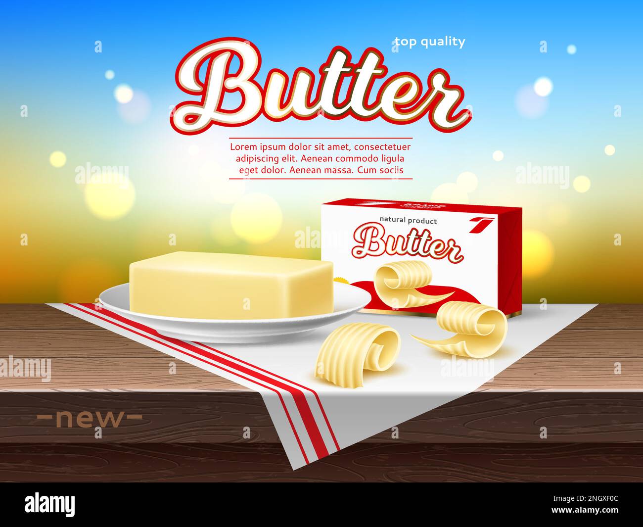 Realistic creamy butter poster. Milk product, animal fat, high calorie ...