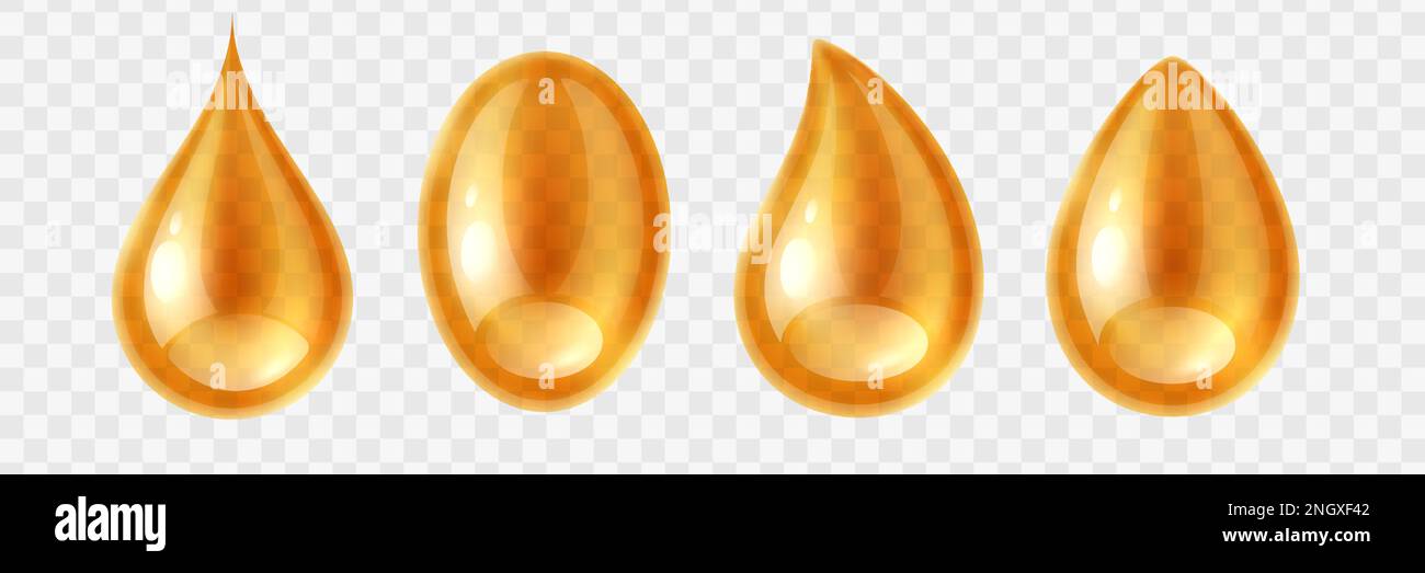 Realistic honey drops. Translucent yellow drops different forms, sweet ...