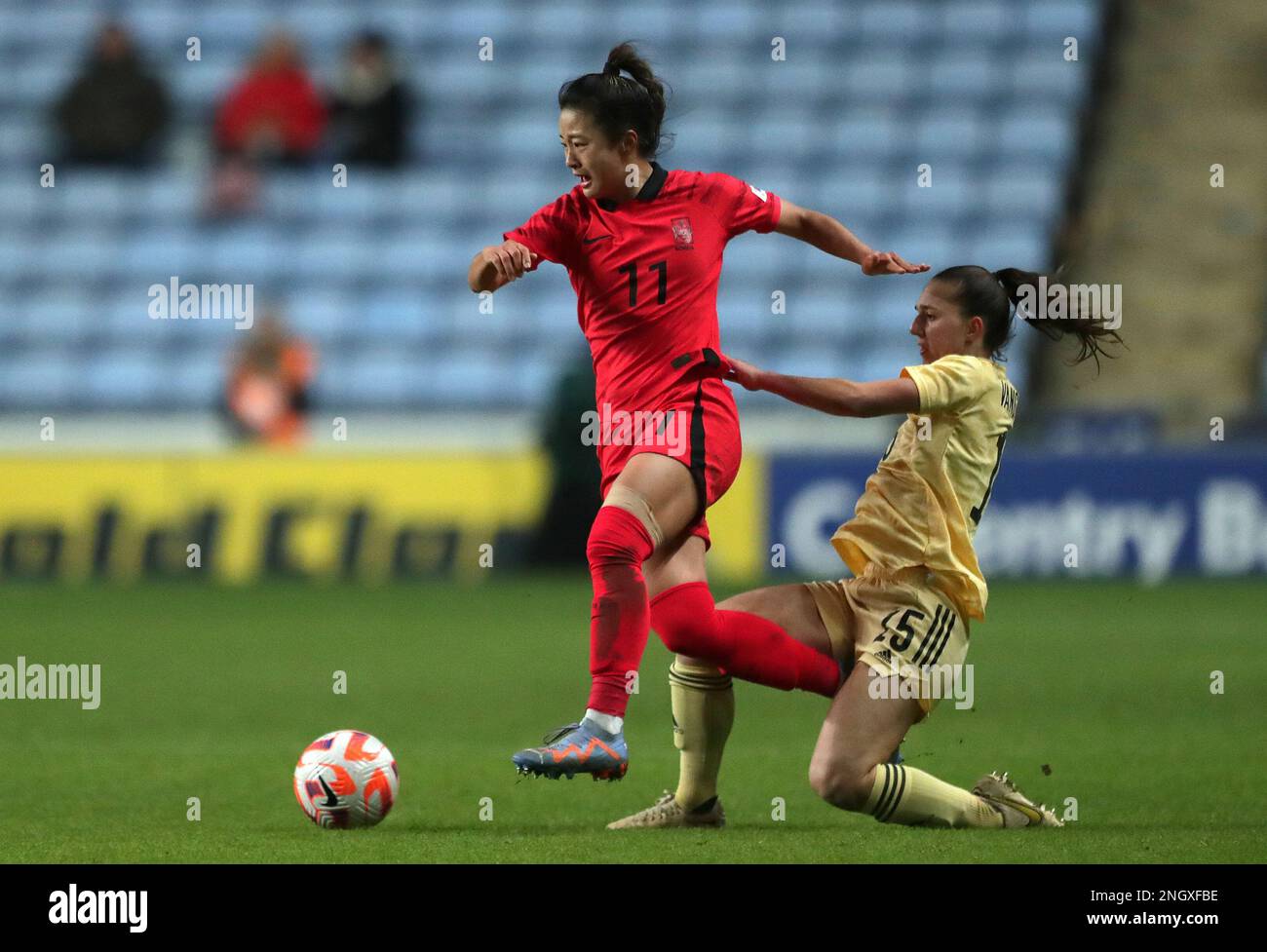 South Korea's Choe Yu-ri is fouled by Belgium's Jody Vangheluwe during ...