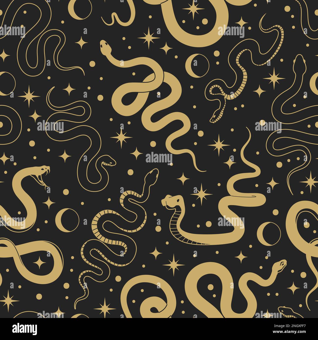 Snakes seamless pattern. Golden mystic serpents, decorative repeated ...