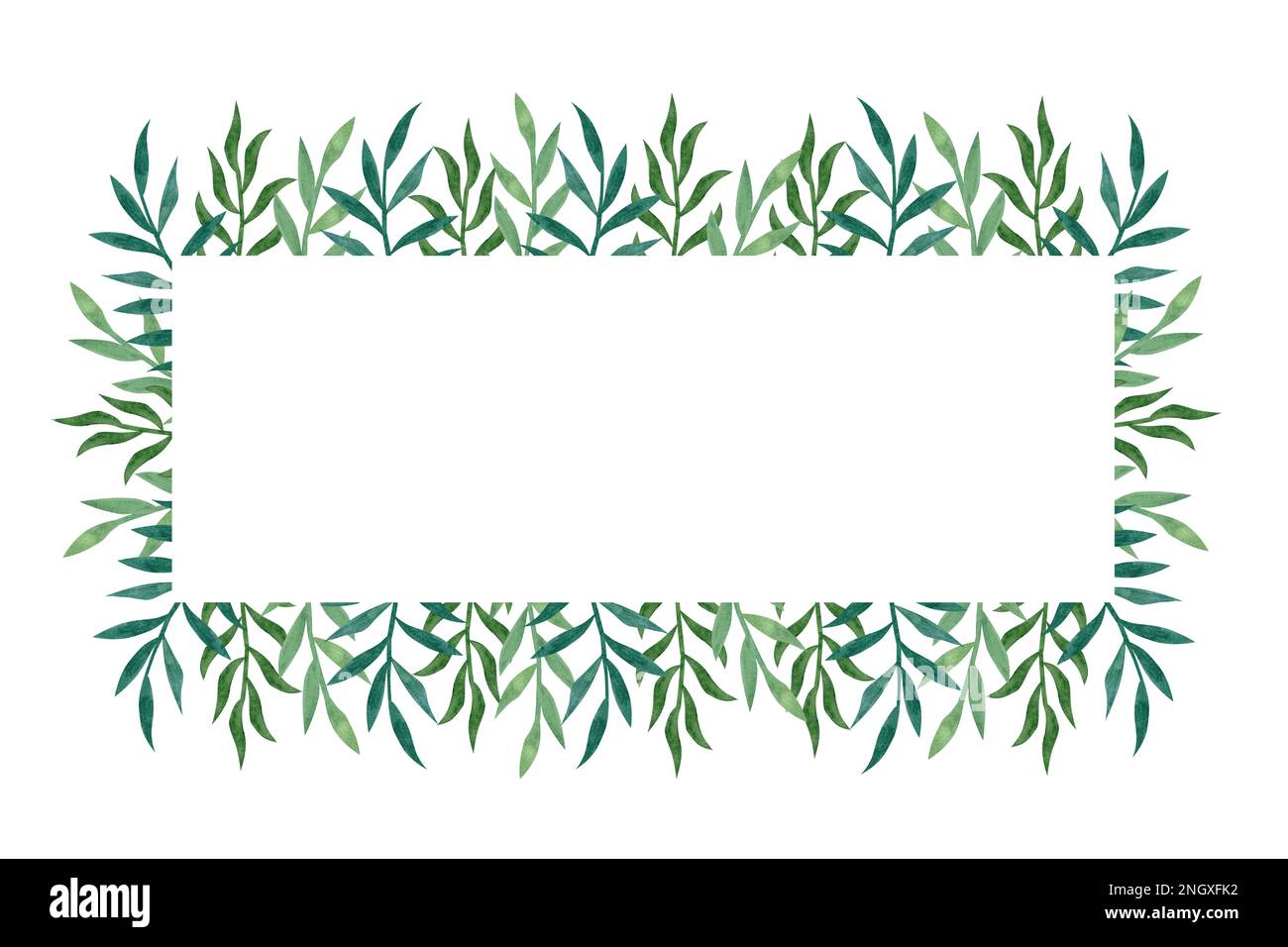 Banner frame from abstract green leaves. Hand-drawn watercolor ...