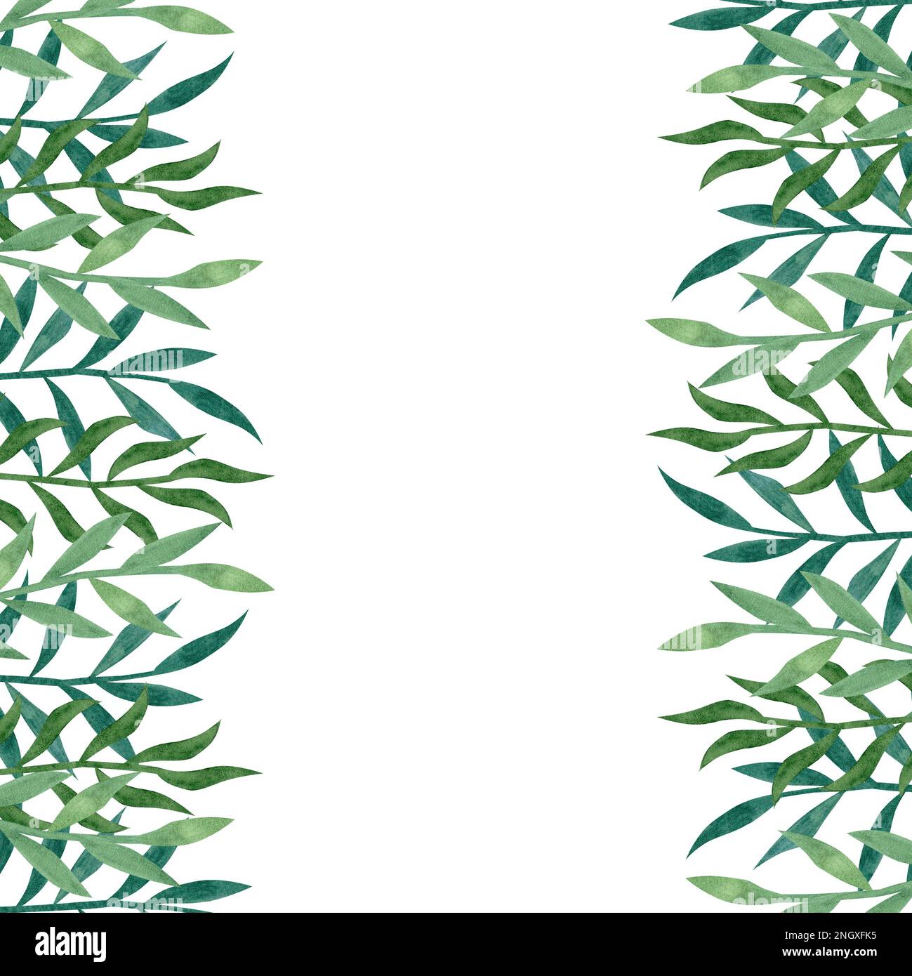 Frame from abstract green leaves. Hand-drawn watercolor illustration ...