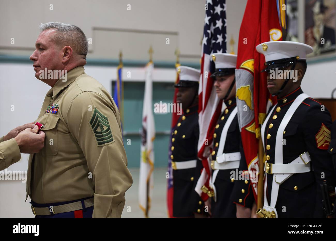 U.S. Marine Corps Master Gunnery Sgt. Andrew Korous, the 8th Marine Corps District Training Team ...