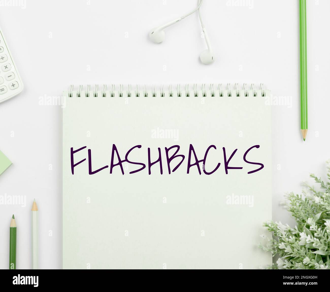 Text caption presenting Flashbacks. Word Written on interruption of ...