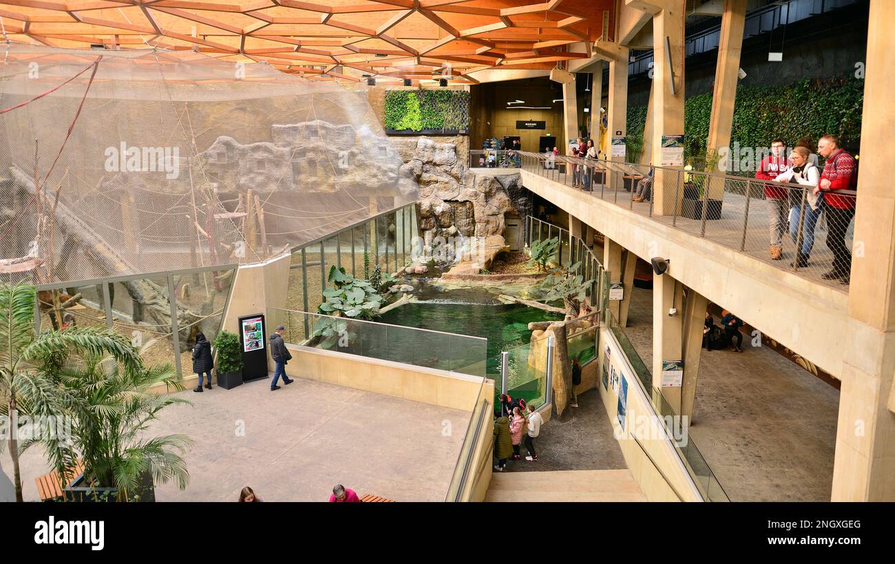 Lodz, Poland. 16 February 2023. Orientarium Zoo Lodz. Modern interior ...