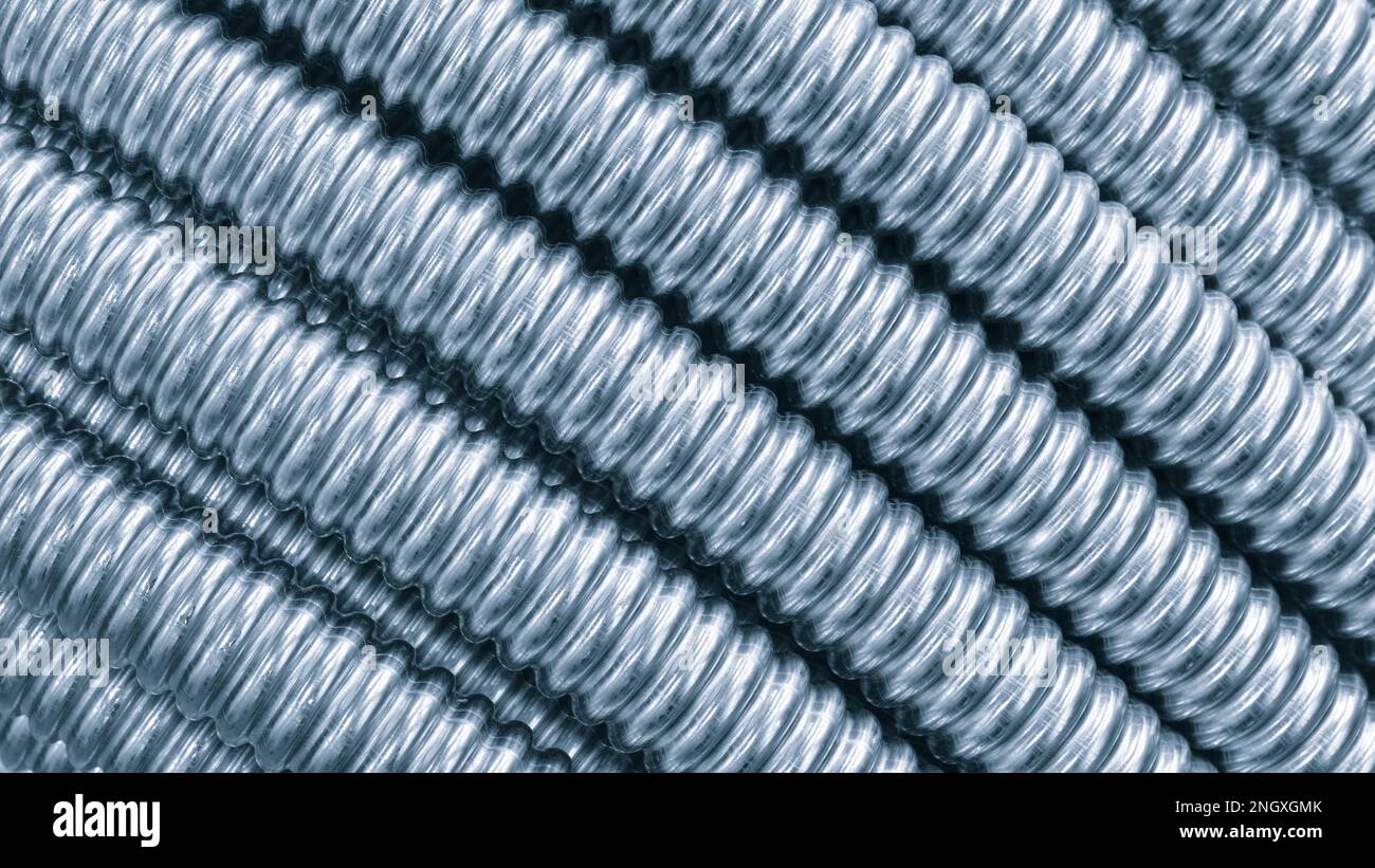 Stainless steel flexible pipes, close-up mackro. Industrial metal ...