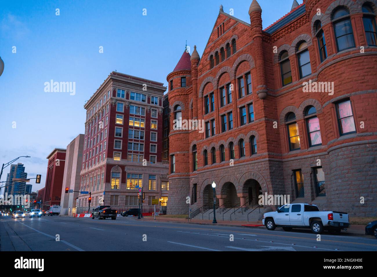 Dallas, Texas, 23 01 25, sunset view of the entrance of the Old Red ...