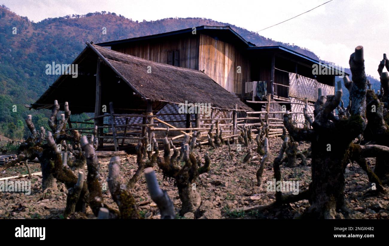 A traditional, rural house of the indigenous Karen tribe. Shan State ...