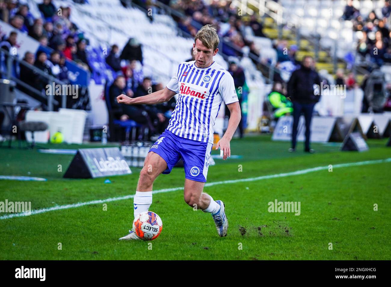 Odense, Denmark. 19th Feb, 2023. Gustav Grubbe (14) of Odense Boldklub ...