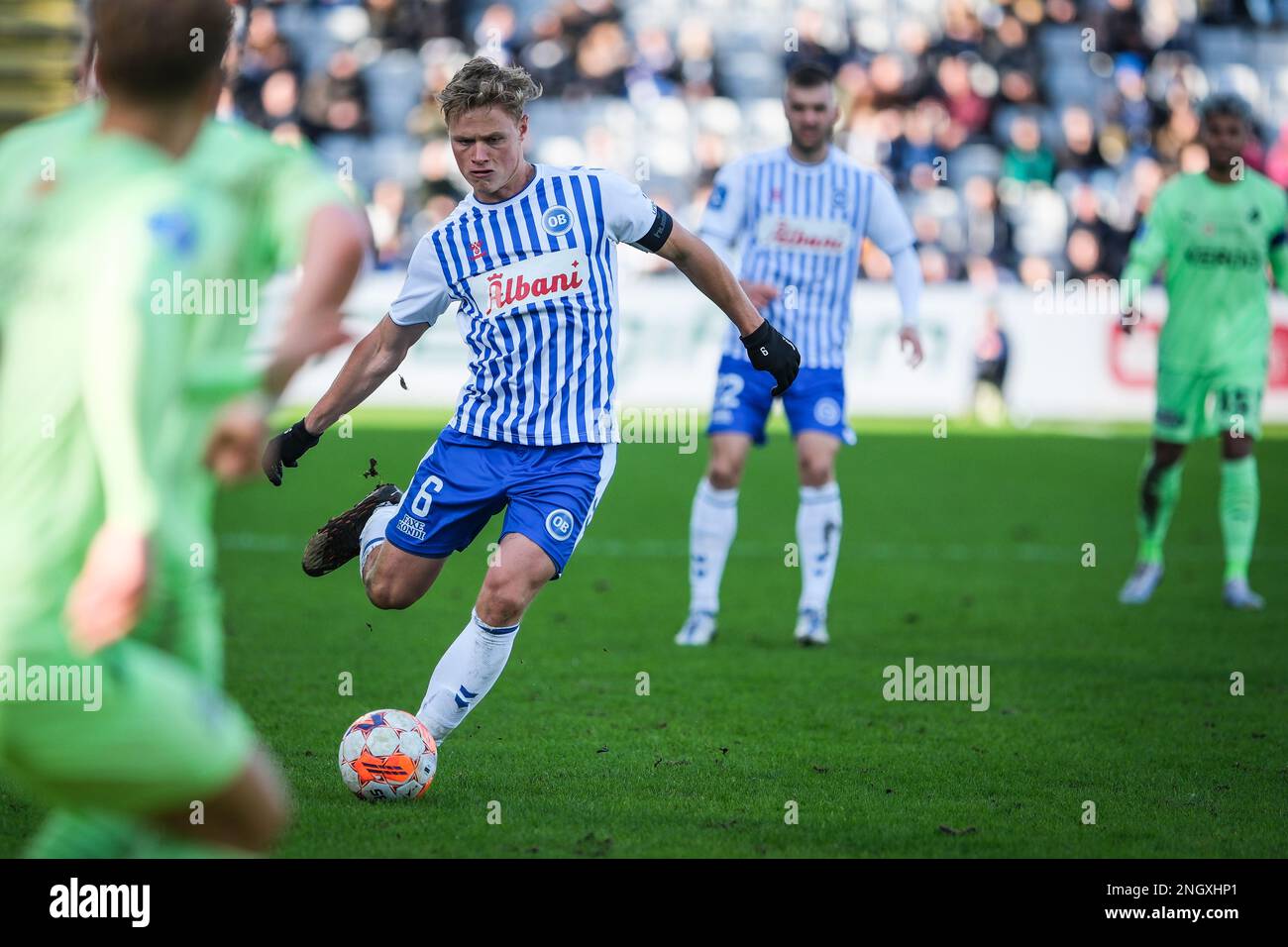 Odense, Denmark. 19th Feb, 2023. Jeppe Tverskov (6) of Odense Boldklub ...