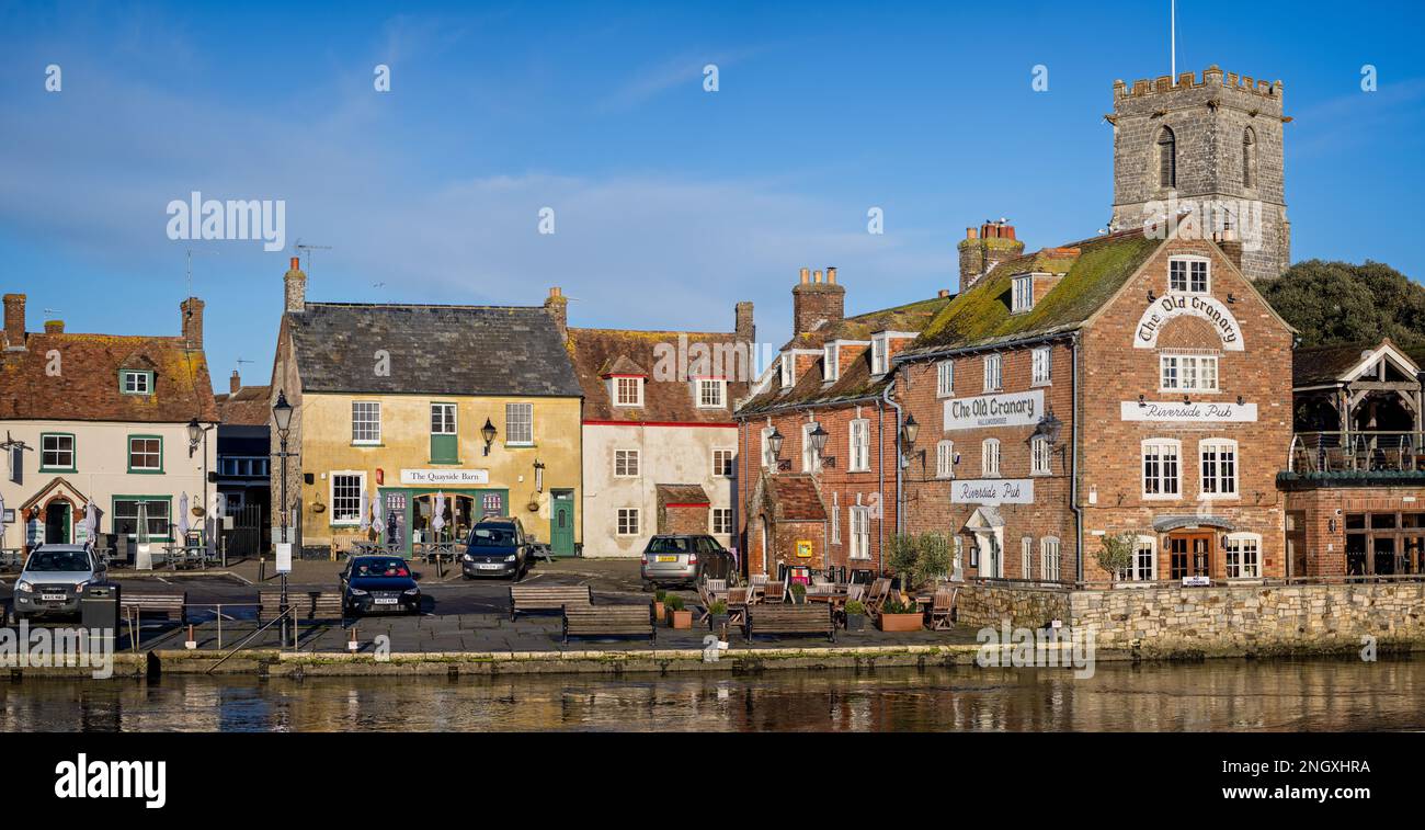The Old Granary Pub and shops on the Quay in Wareham, Dorset, UK on 19 ...