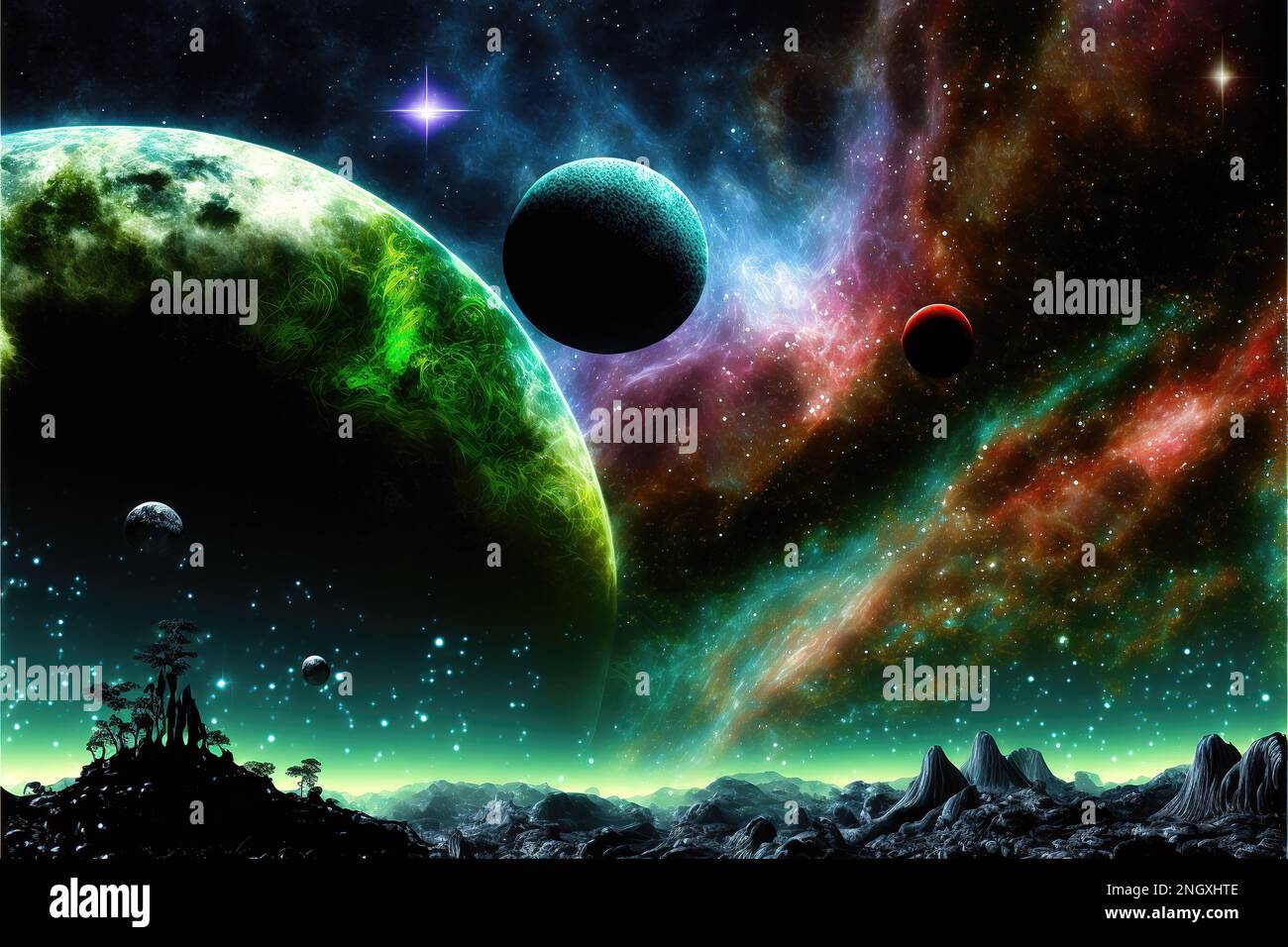 a colorful beautiful and majestic looking universe illustration, a ...