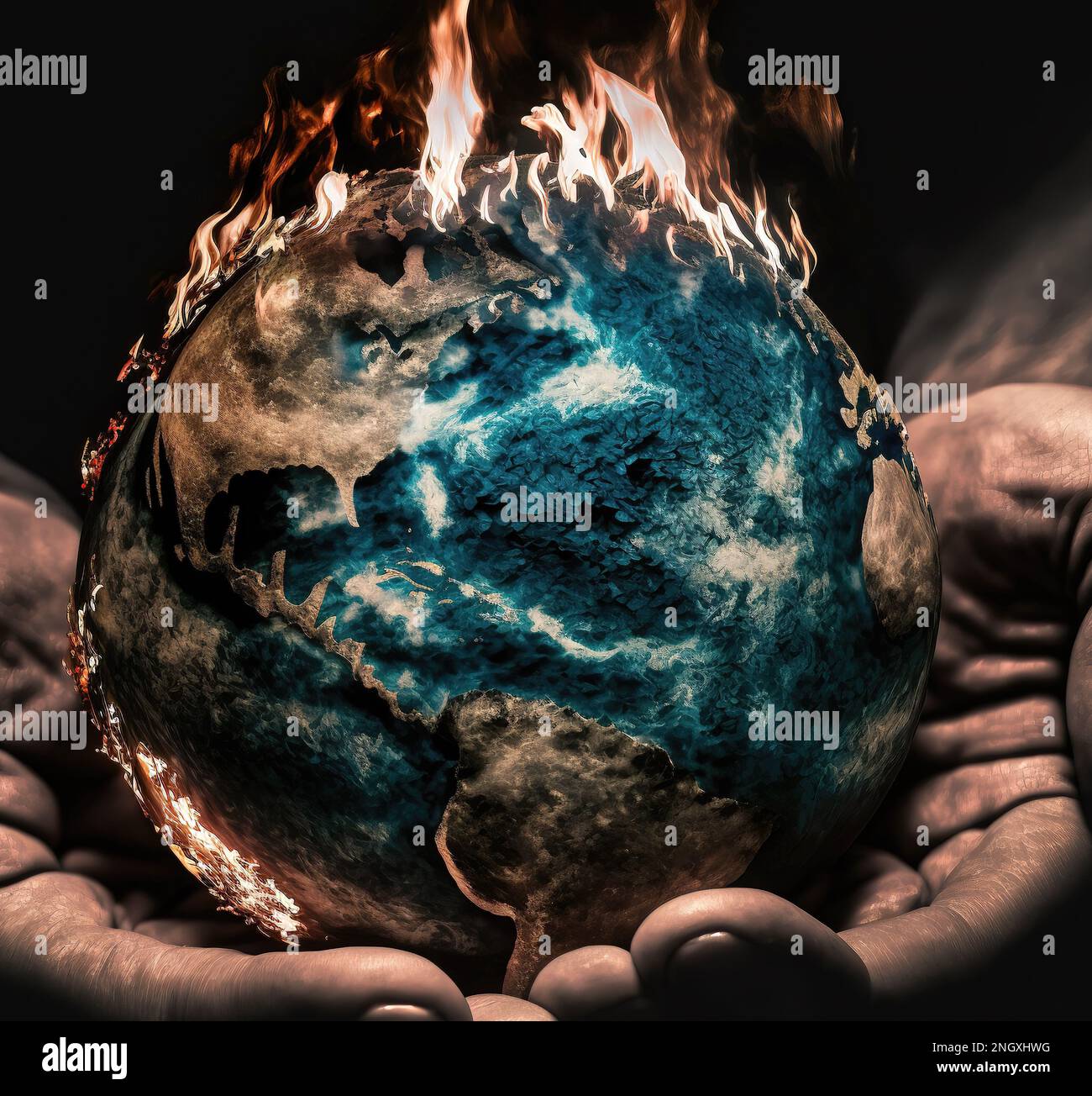 Burning earth hand hi-res stock photography and images - Alamy