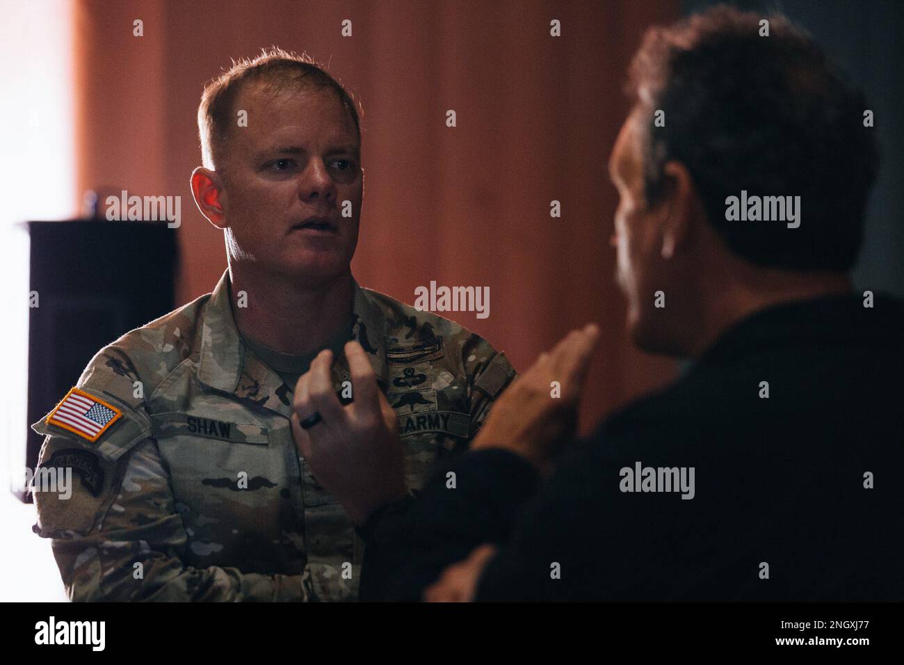 The 3rd Infantry Brigade Combat Team Commander Col. Rob Shaw engages in ...