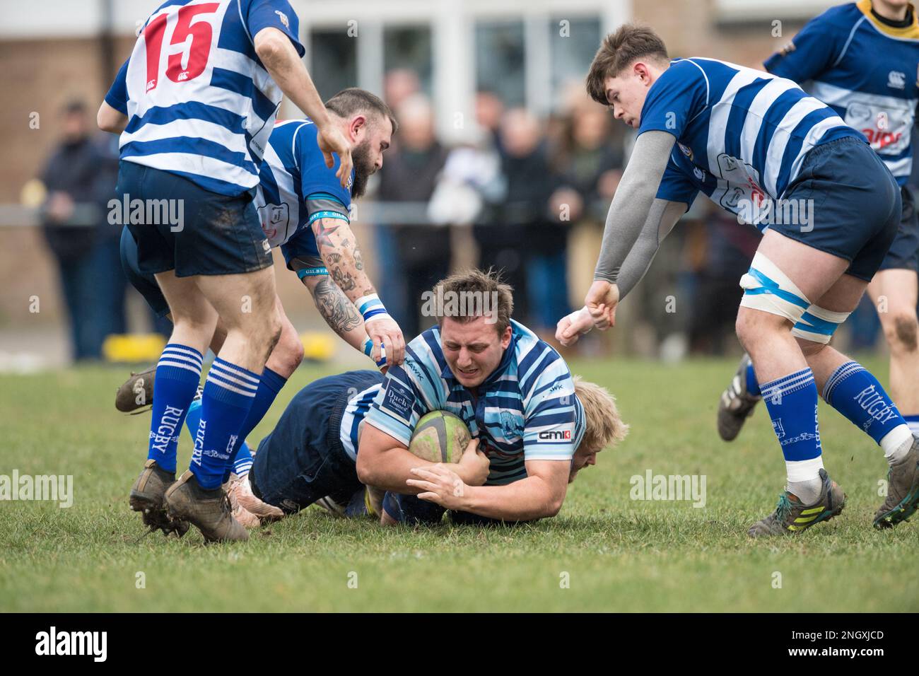 English mens amateur Rugby Union players playing in a league game Stock ...