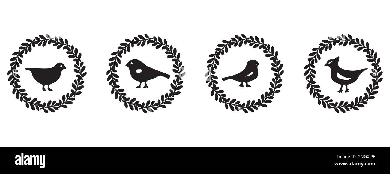 Collection of bird and yard vector illustration. Set of naive hand ...