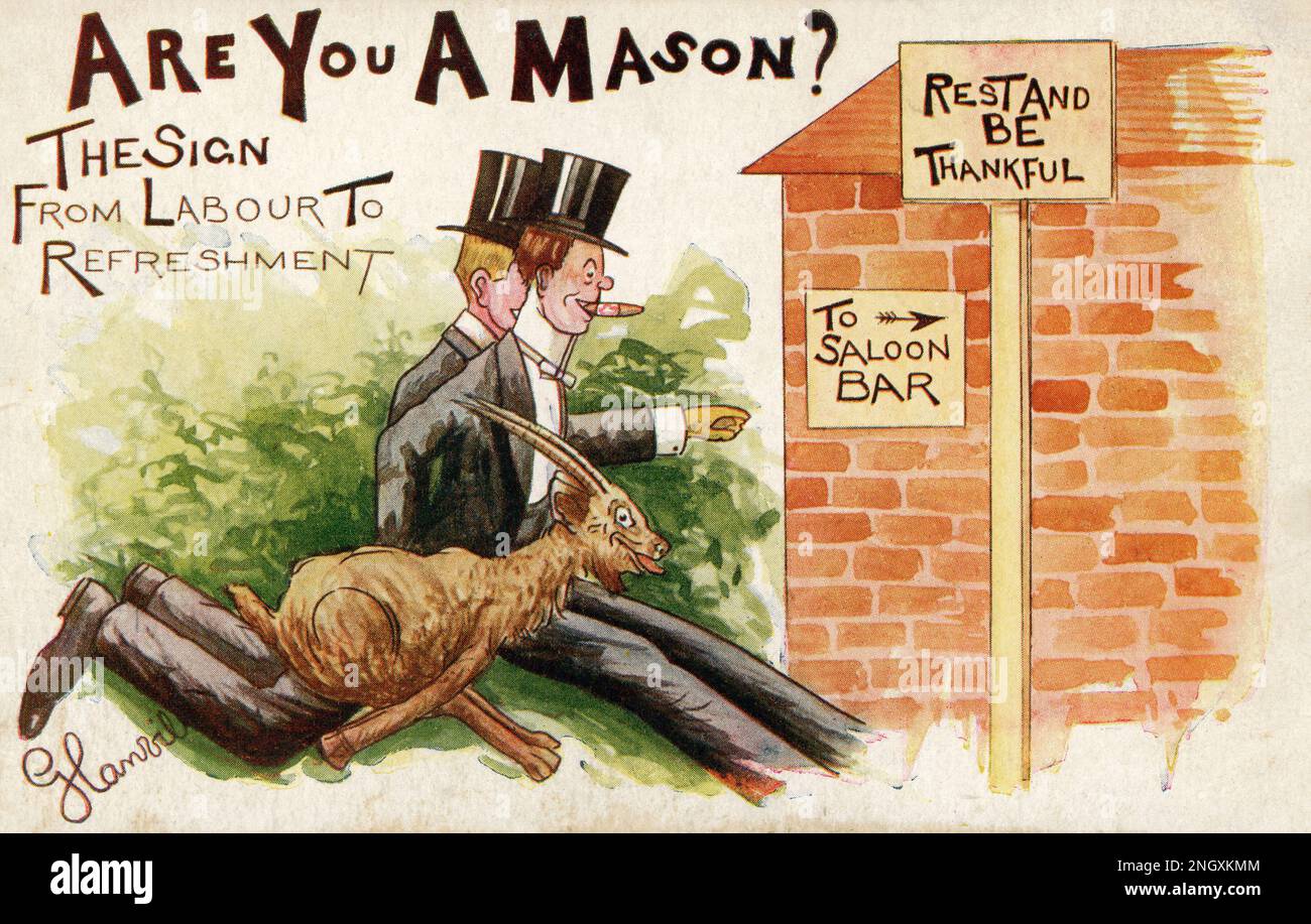 Masonic Postcard. The Sign from Labour to Refreshment Stock Photo - Alamy