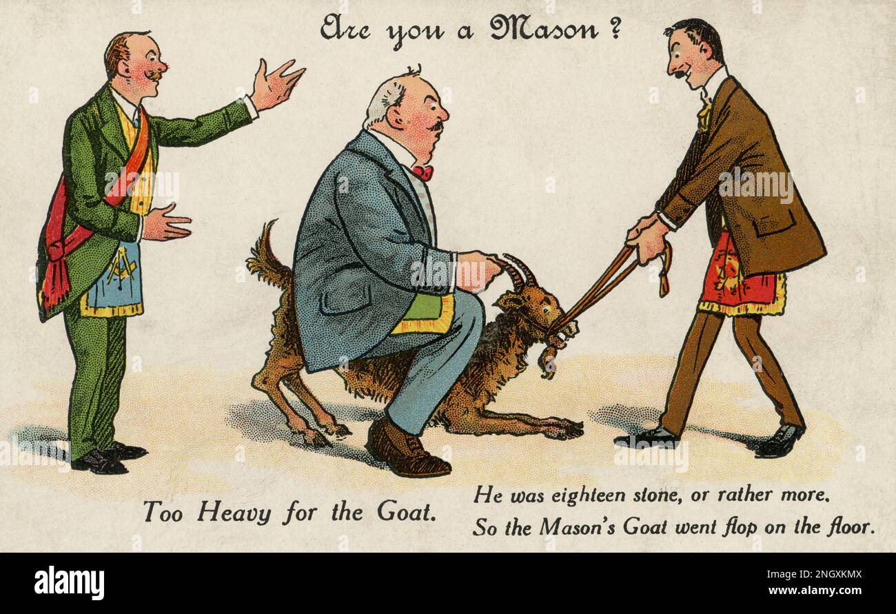 Masonic Postcard. Too Heavy for the Goat Stock Photo - Alamy